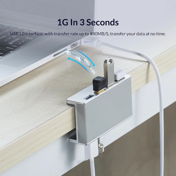 4 Port USB 3.0 HUB med strømforsyning USB3.0 Splitter Adapter Clip-type ...