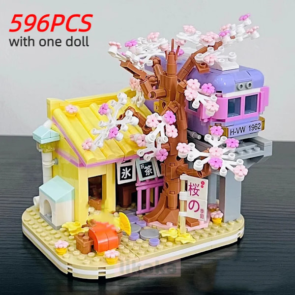 Creative Blomster Hus Byggnad Klossar Leksaker Järnväg Körsbärsblom ...