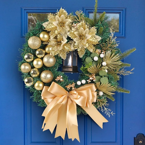 Rød jul krans for front dør gull vindu vegg dør jule pynt | Fyndiq