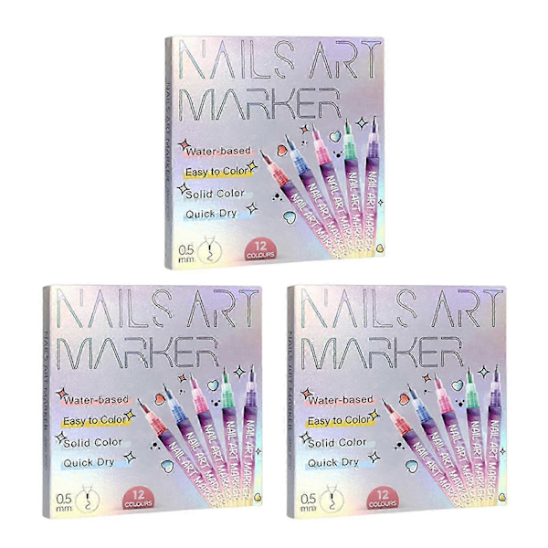 Nagelkonst Pennset 12 Färger 0.5mm Ultra Fin Spets DIY Manikyr ...