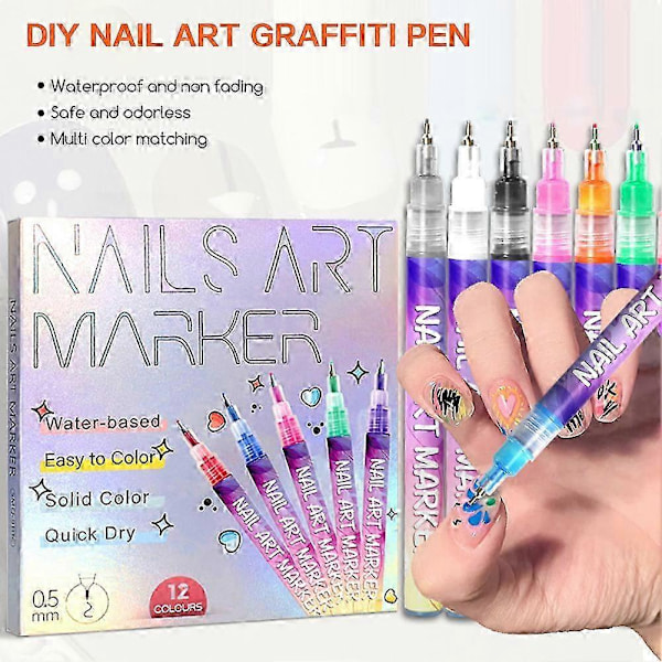 Nagelkonst Pennset 12 Färger 0.5mm Ultra Fin Spets DIY Manikyr ...
