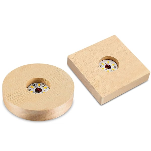 2 Stykker Træ Lys Display Base Træ Led Display Base Krystal Glas Lys ...