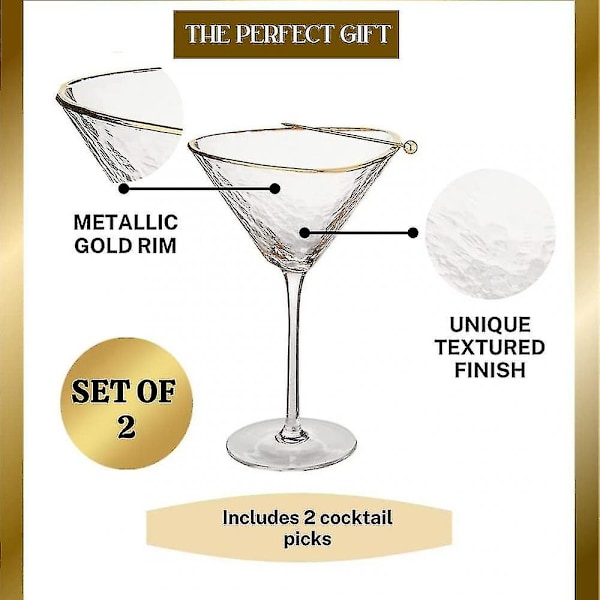 Käsityönä taotut Martini-lasit kultareunuksella, 2 kpl, kultareunaiset ...