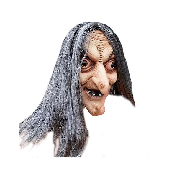Skummel Gammel Hexe Maske Latex Med Hår Halloween Grimase Fest Kostyme ...