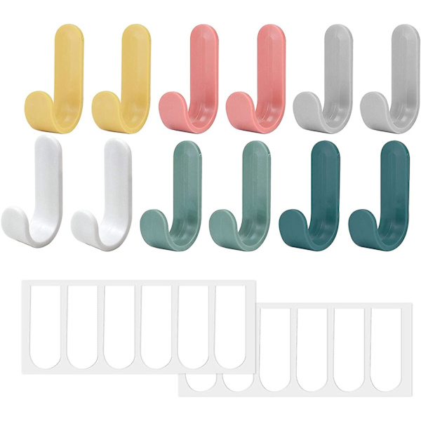 Piao 12-pack Färgglada Självhäftande Krokar, Plastväggkrok, Tunga ...