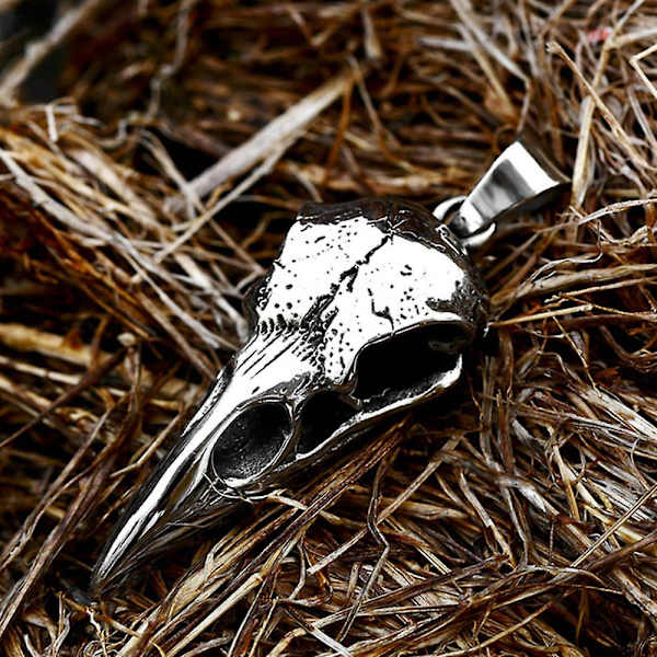 Nordic Odin Crow Skull Hänge Halsband Gothic Rostfritt Stål Raven Skull ...
