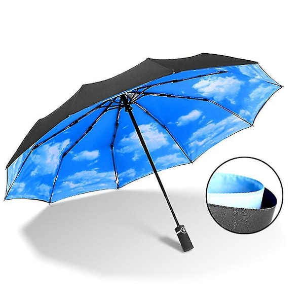 Blå himmel och vita moln Helautomatiskt trefaldigt paraply | Fyndiq