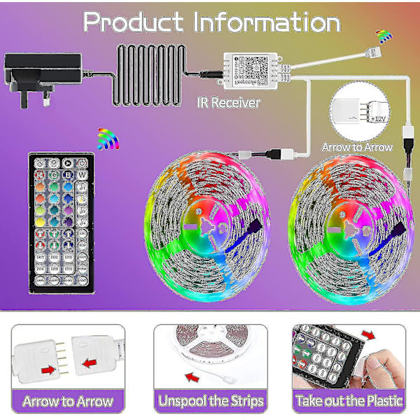 LED-valot Bluetooth RGB-valot LED-nauhavalot 10m | Fyndiq