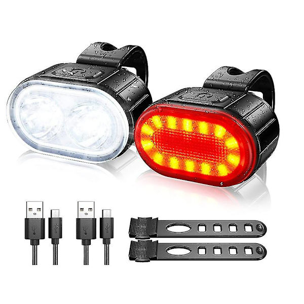 Tehokas Led-pyöränvalo, pyörän valo edessä ja takana, USB ladattava ...