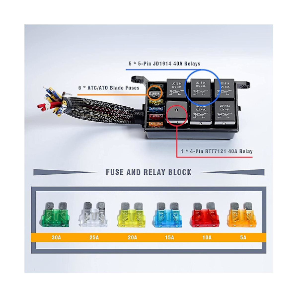 12v releen sulakeboksi esiasennettu releboksi auto 5kpl 5-napainen rele ...