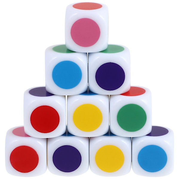 10 stk. farvede terninger med tryk - Lærings terninger til børn - Akryl ...