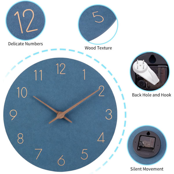 30cm puinen seinäkello 12 tuuman kello Vintage Retro Mute Silent Wall ...