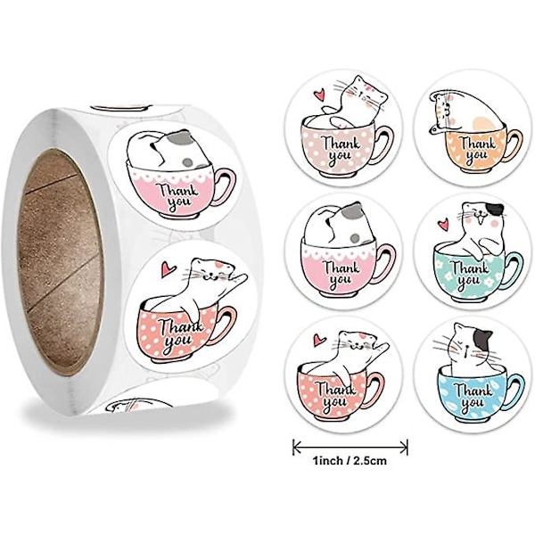Klistermärken 6 designs Söt katt Tack-klistermärken Runda tecknade djur ...