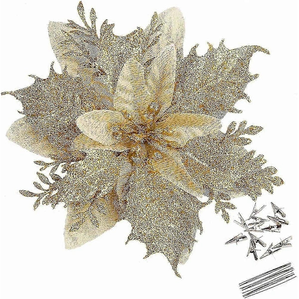 Greentime 12 stk 14cm / 5,5in Guld Julestjerne Kunstige Blomster med ...