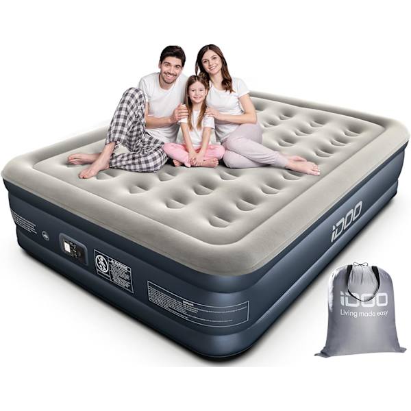 O Queen Size Luftmadrass, Uppblåsbar Säng med Inbyggd Pump, 3 Min Snabb Självuppblåsning/Tömning ...