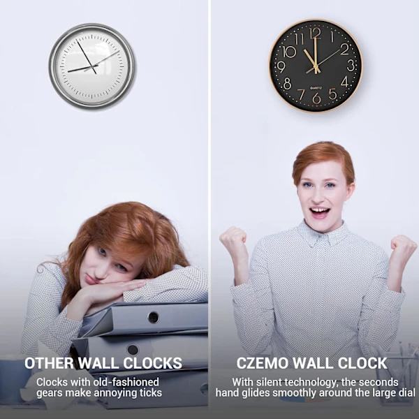 Modern tyst kvartsväggklocka 25 cm, överdimensionerade siffror rund ...