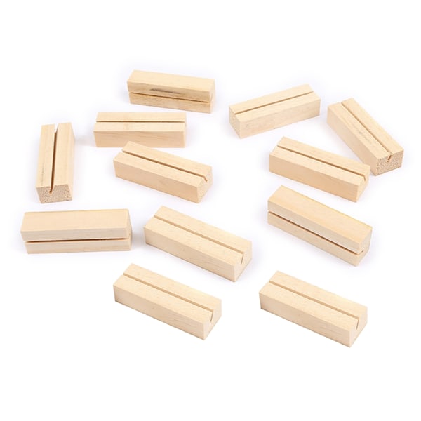 12 stk. Naturlige Bordkortholdere i Træ, Bordnummerstander, Navneskilt ...