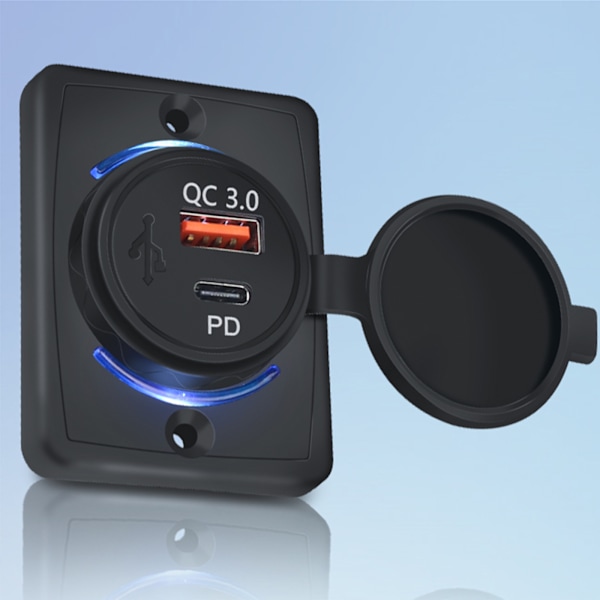 12V-24V USB C & USB Dual Port PD & för QC 3.0 billaddareuttag Power ...
