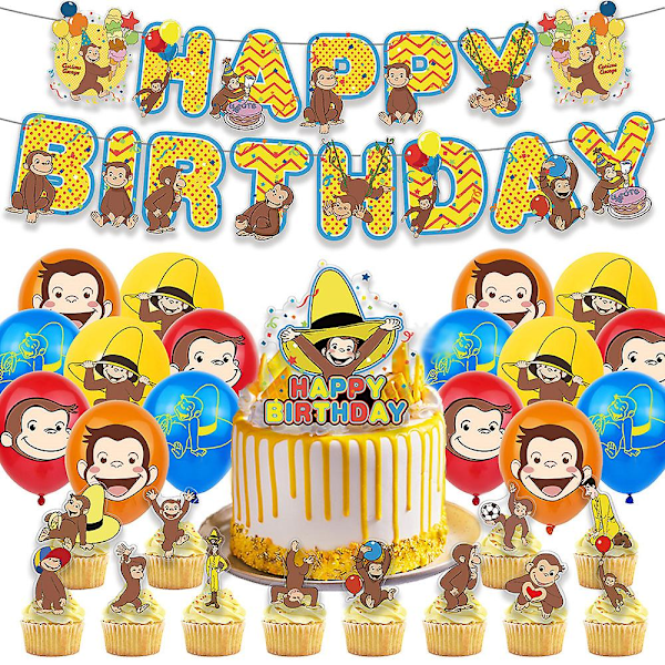 Curious George Fødselsdagspynt Tegneserie Abe Festartikler Inkluderer ...