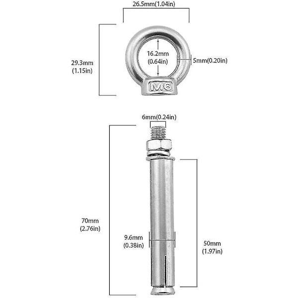 M6 X 70mm Expansion Bolts 304 Stainless Concrete Expansion Anchor Eye Screws Anchors Bolts 5 ...