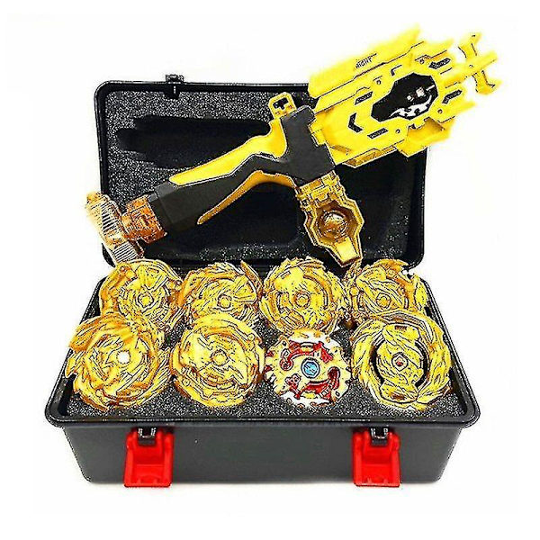 8pc Beyblade Gold Takara Burst Set Spinning With Grip Launcher Portable ...