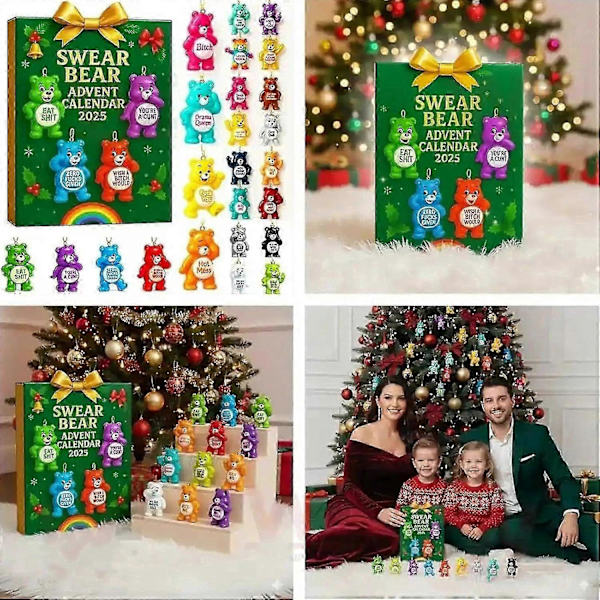 Swear Bear Adventskalender 2025, 24 dager Julekalender Morsom Dyreinnredning med Akrylbjørner ...