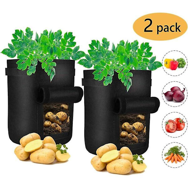 2-pack potatisodlingsväskor, 7 gallon växtpåse med fönster och handtag ...