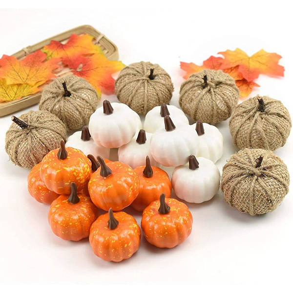 22-pack små konstgjorda pumpor höstdekoration, diverse pumpor Burlap ...
