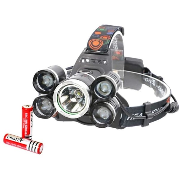 Superstark pannlampa 5x CREE T6 - inkl Laddbara Batterier Svart | Fyndiq