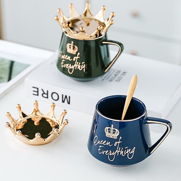 Drottning av allt mugg med kronlock och sked Keramisk kaffekopp present ...