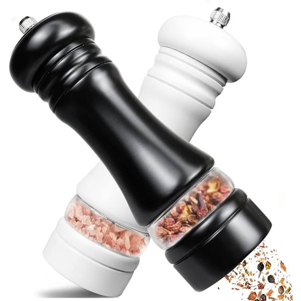 Svart/vit salt- och pepparkvarn, set med 2 manuella salt- och ...