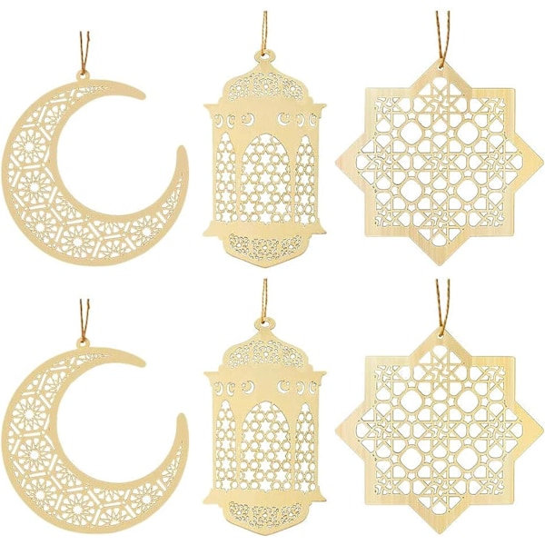 6 stk. træpynt, Eid-pynt DIY-dekorationer med | Fyndiq