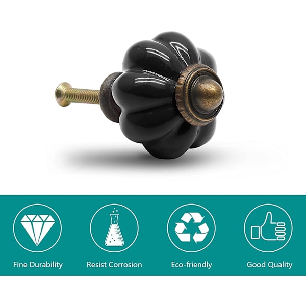 12 pakke keramiske dørknapper Sorte skuffeknopper, græskar keramiske ...