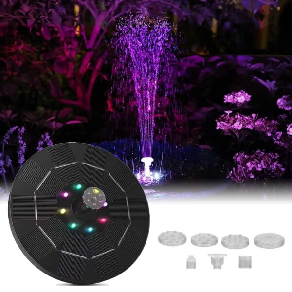 Stort solcelledrevet springvand med batteri og belysning 16cm sort | Fyndiq