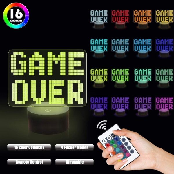 Pixel Game Over LED 8bit-lampa 3D Illusion-lampa | Fyndiq