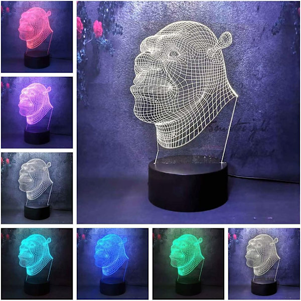 3D Shrek LED Night Light 7 Färgbyte Fjärrkontroll USB B 5800 | Fyndiq