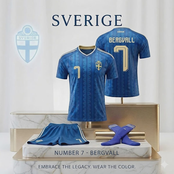 Sverige 2026 VM Fotbollströja, Bergwald Nr 7 Hemmatröja, Barn- och ...
