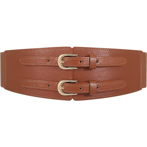 Bredt bælte med dobbelt spænde og syntetisk læder elastik - Perfet | Fyndiq