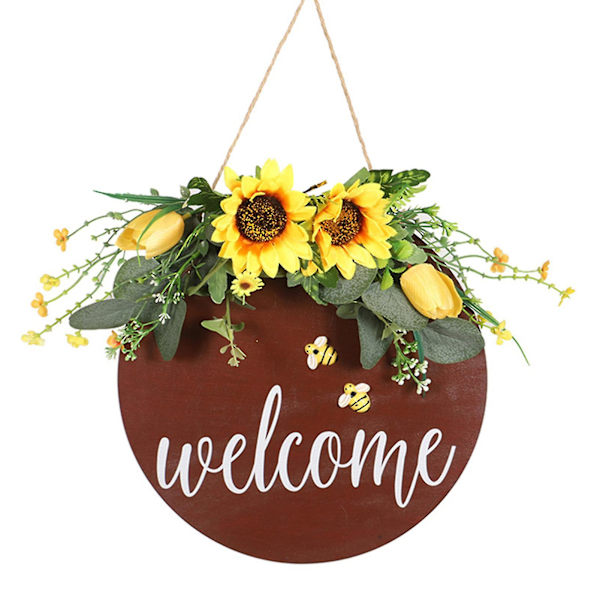 Rustik välkomstskylt med solros ytterdörr dekor rund trä hängande skylt ...