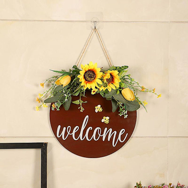Rustik välkomstskylt med solros ytterdörr dekor rund trä hängande skylt ...