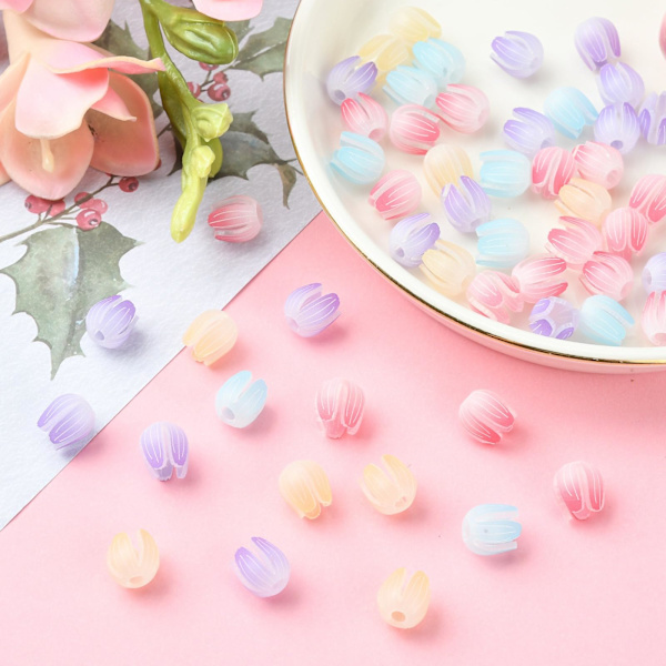 40 stk. farverige tulipan knopper perler uigennemsigtige akryl blomst ...
