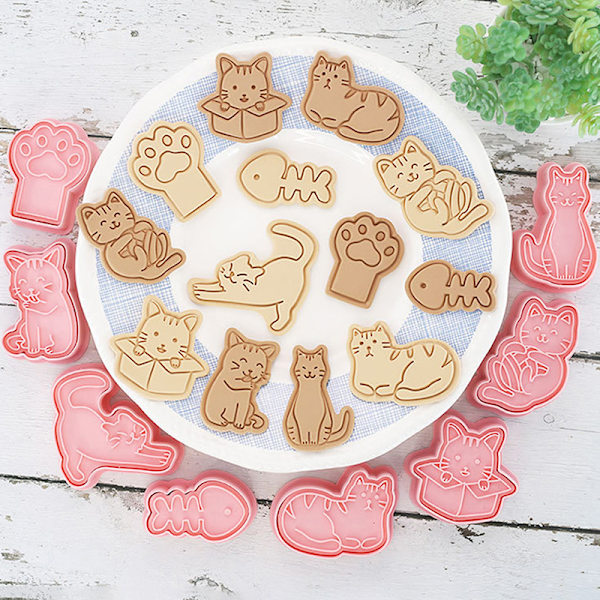 8 Stk Katte Dyr Cookie ters Form Plast 3D tegneserie Trykbar | Fyndiq