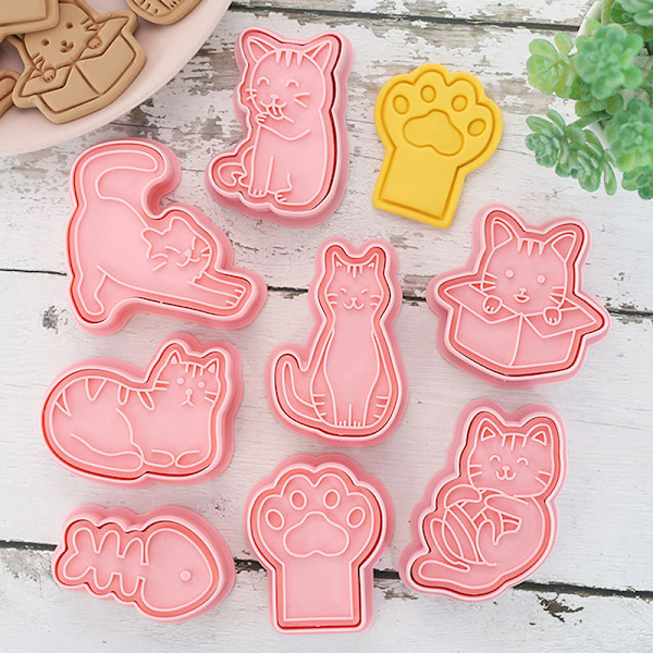 8 Stk Katte Dyr Cookie ters Form Plast 3D tegneserie Trykbar | Fyndiq