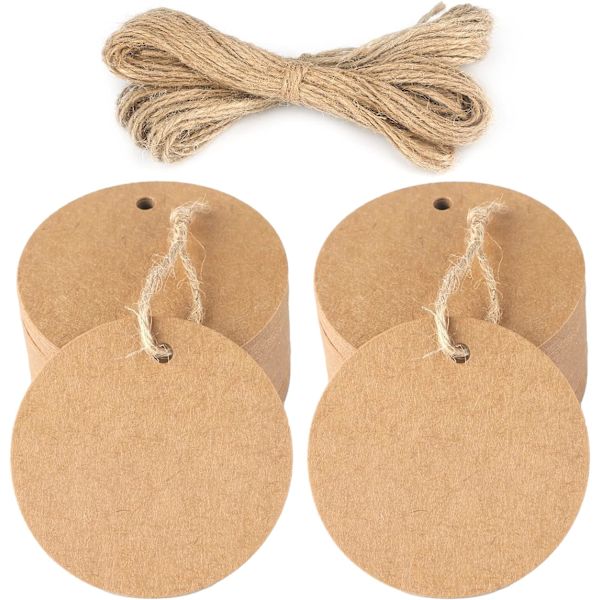 100 st Kraftpapper Etiketter Presentetikett-Rund Etikett 5x5cm Kraft ...