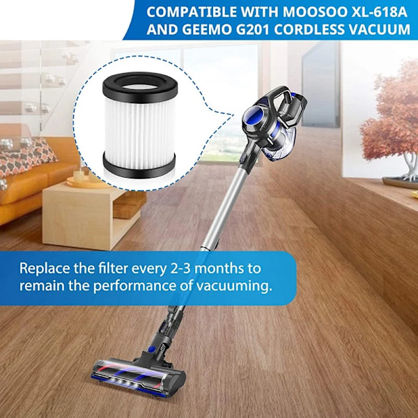 6-pack Hepa-ersättningsdelar Vakuumfilter för Moosoo Xl-618A och Geemo ...