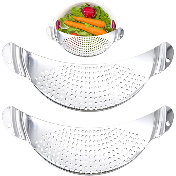 2st Half Moon Pan Sil, Rostfritt Stål Kök Pasta Sil Krukor Durkslag för ...