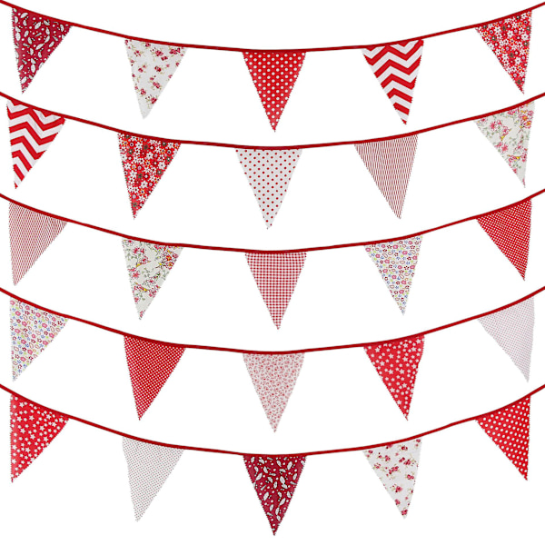 40ft Tygbanderoll Röd Blommig Vintage Bunting Flaggor Återanvändbara ...