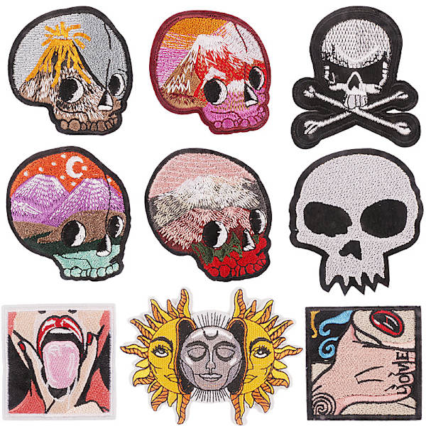 9 st - Broderade lappar i form av sol och måne, att sy eller stryka på ...