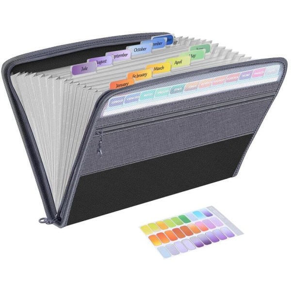 Filopbevaringsholder 13 lommer, opbevaringspose til arkiveringskasser, med lynlås, egnet til A4 ...