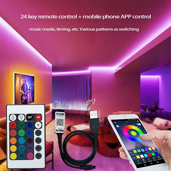 USB LED-lys med RGB fleksibel controller 5V2835 24Key controller lys ...
